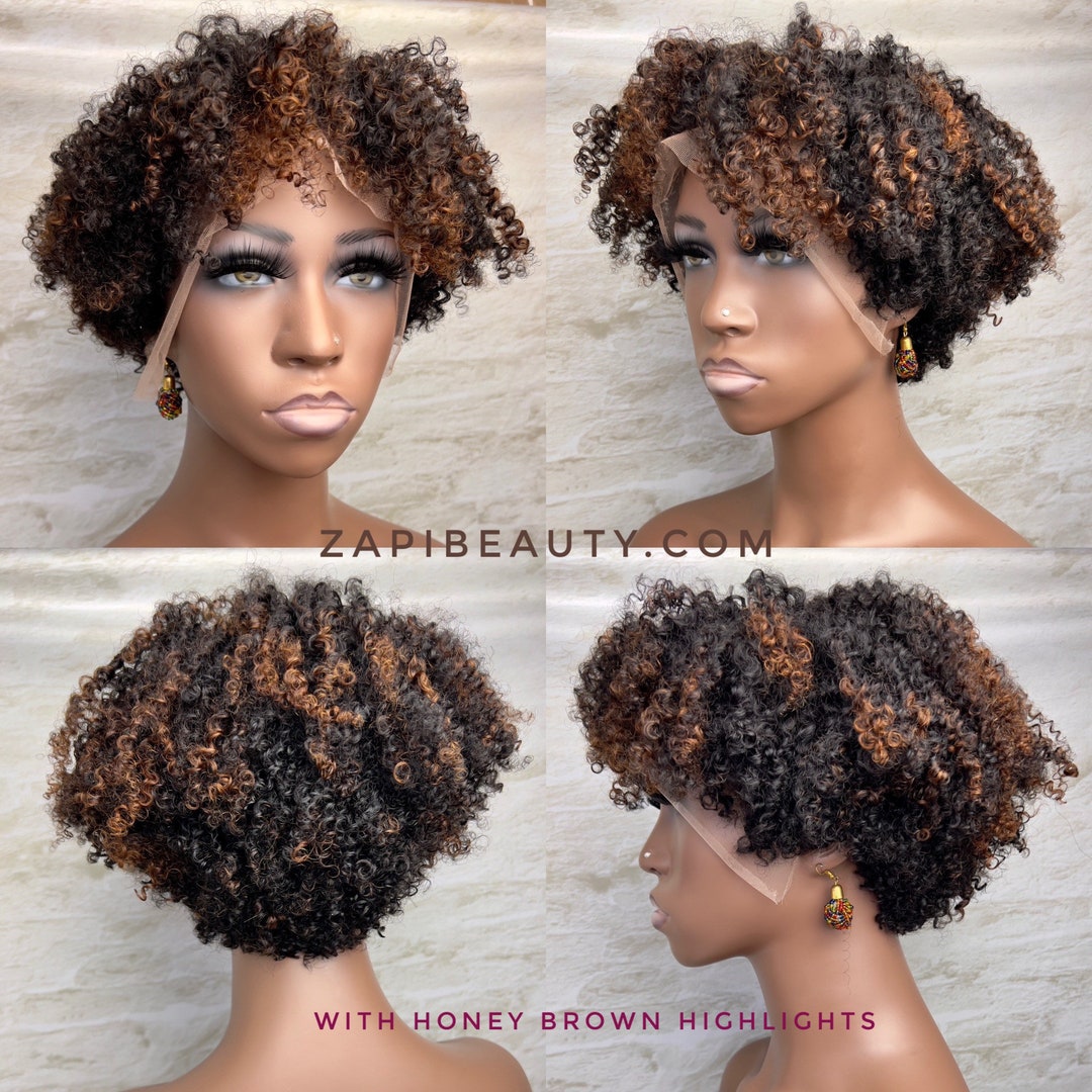 Tapered Cut Short Kinky Coily 4b 4c 13x4 Frontal Human Hair Wig for ...