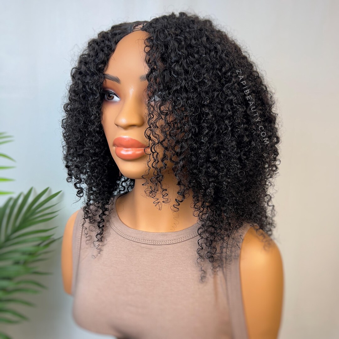 Corkscrew Curly Human Hair U Part Wig: Layered 3C Natural Black - Etsy