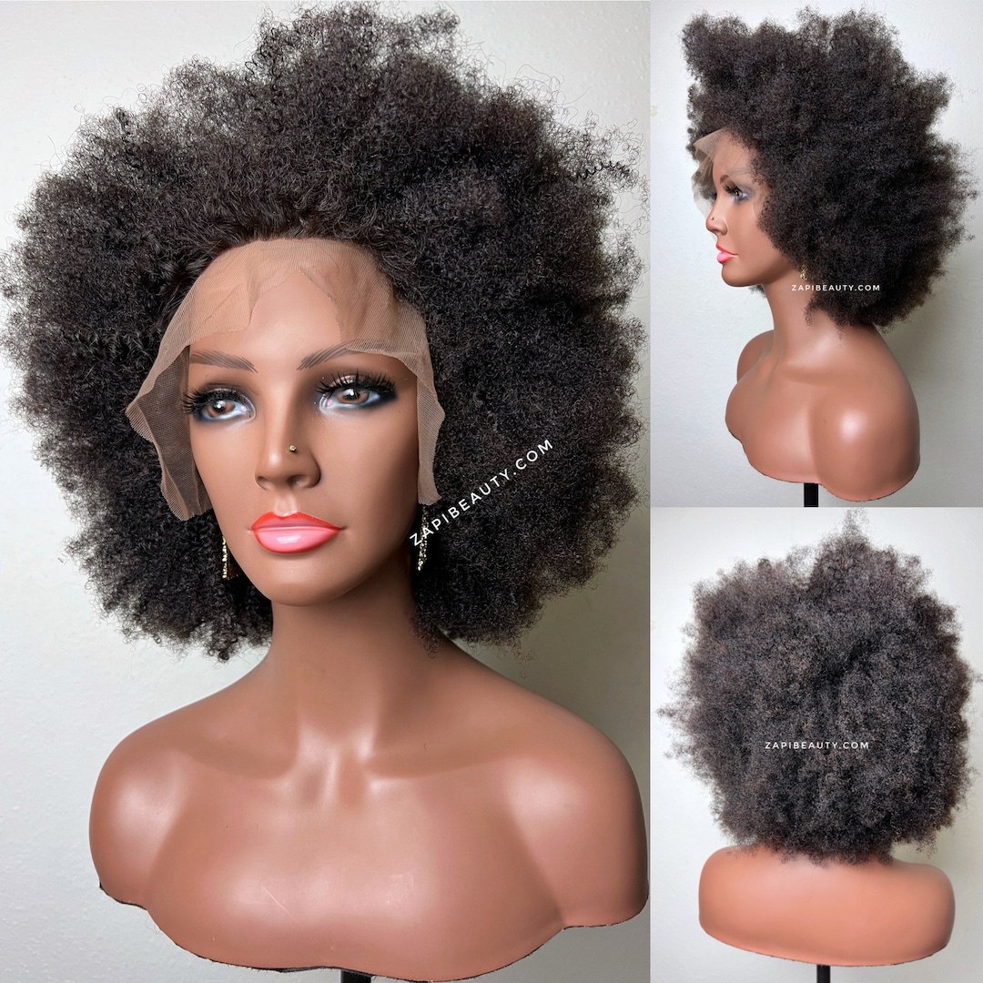 10 4b 4c Afro Short Human Hair Lace Front Wig. 13x4 Frontal Wig - Etsy