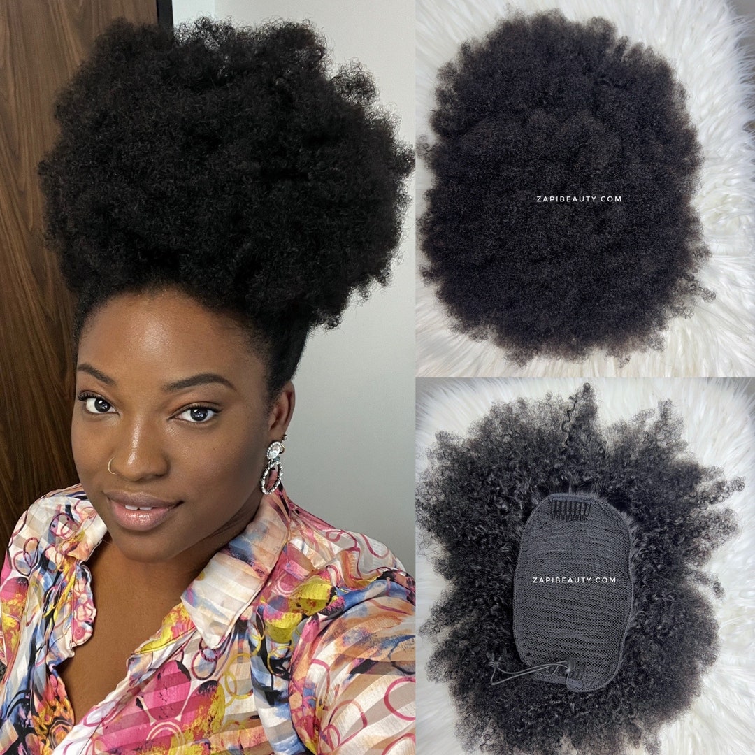 12 Afro Kinky Curly Type 4 Hair Drawstring Puff Extension for Black ...