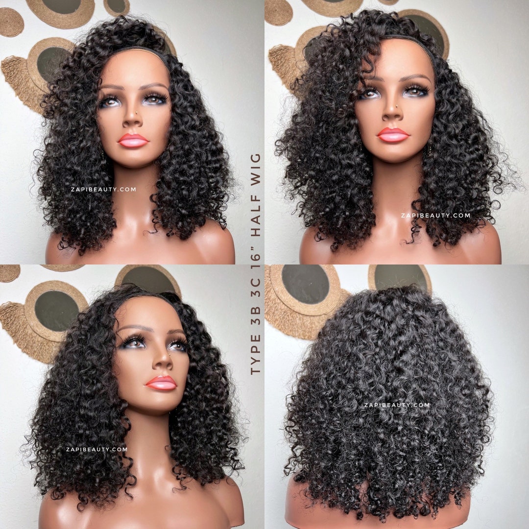 Type 3b 3c Hair Afro Curly Hair Wig, Human Hair Kinky Curl Afro Half ...