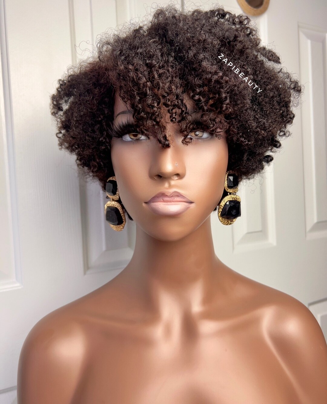 Tapered Cut Short Kinky Coily 4b 4c 13x4 Frontal Human Hair Wig for ...