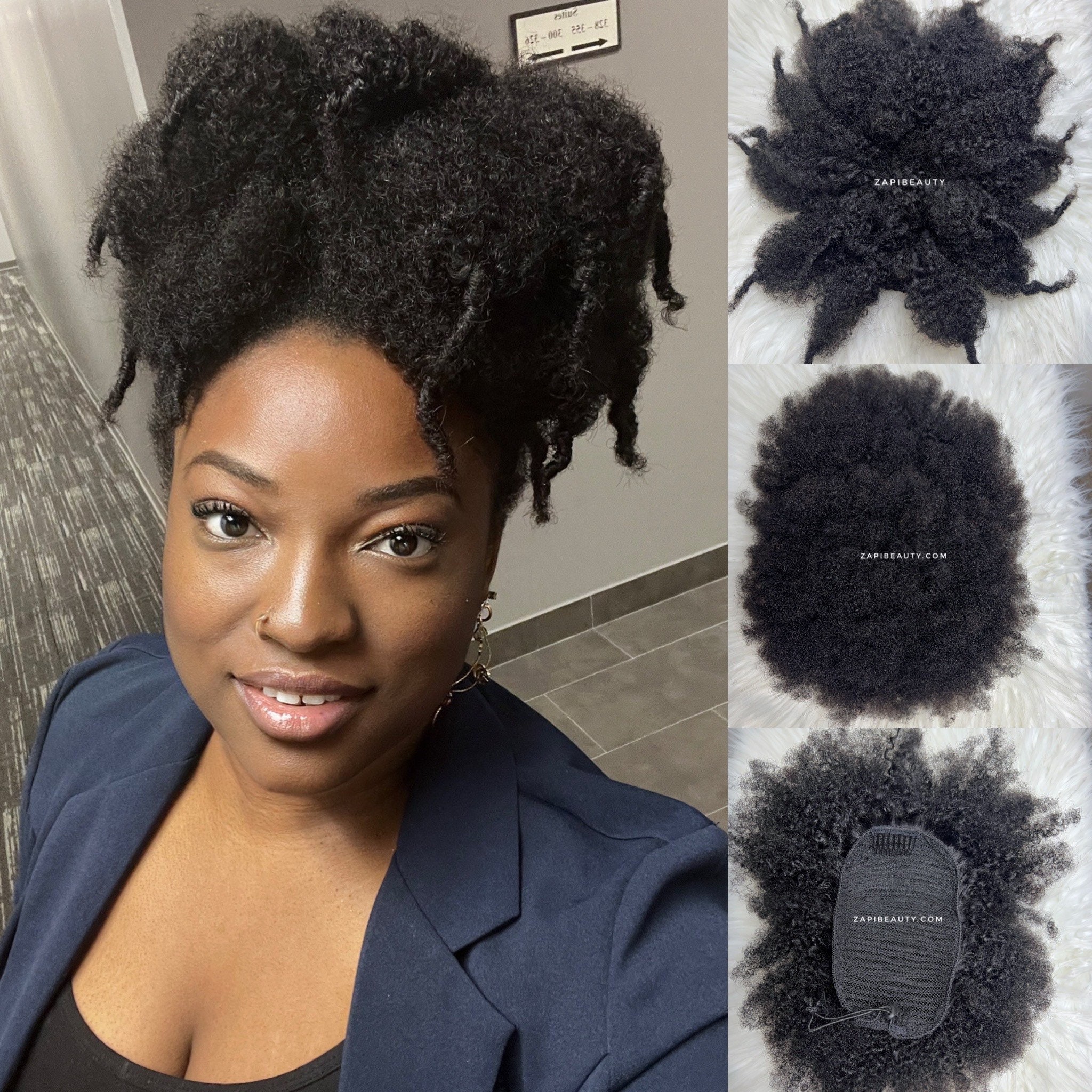 12” Afro Kinky Curly Type 4 Hair Drawstring Puff Extension for Black ...