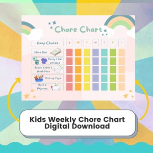 Weekly Chore Chart for Kids or Toddler, Daily or Weekly Chore Chart ...