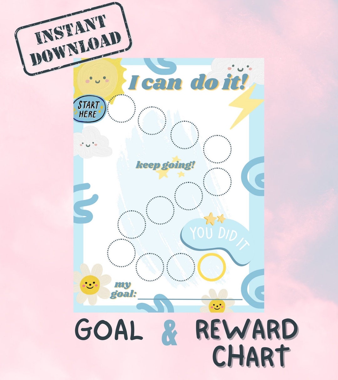 Kids Goal and Reward Chart, Sticker Chart, Goal Setting, Learn ...