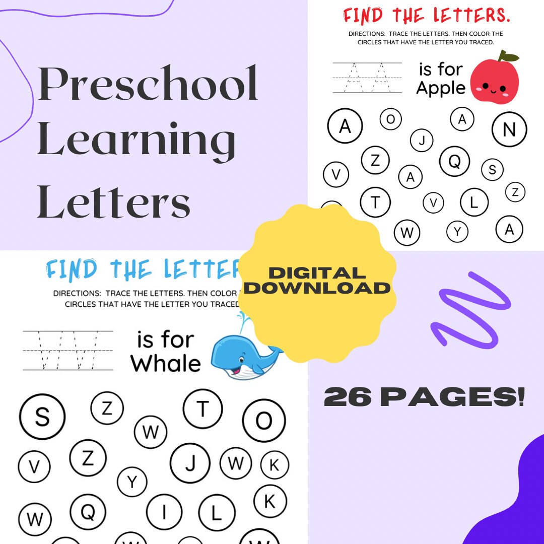 26 Page! Learning and Tracing Letter Preschool Actvity Sheets , Instant ...