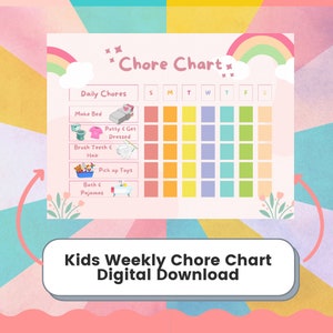 Weekly Chore Chart for Kids or Toddler, Daily or Weekly Chore Chart ...