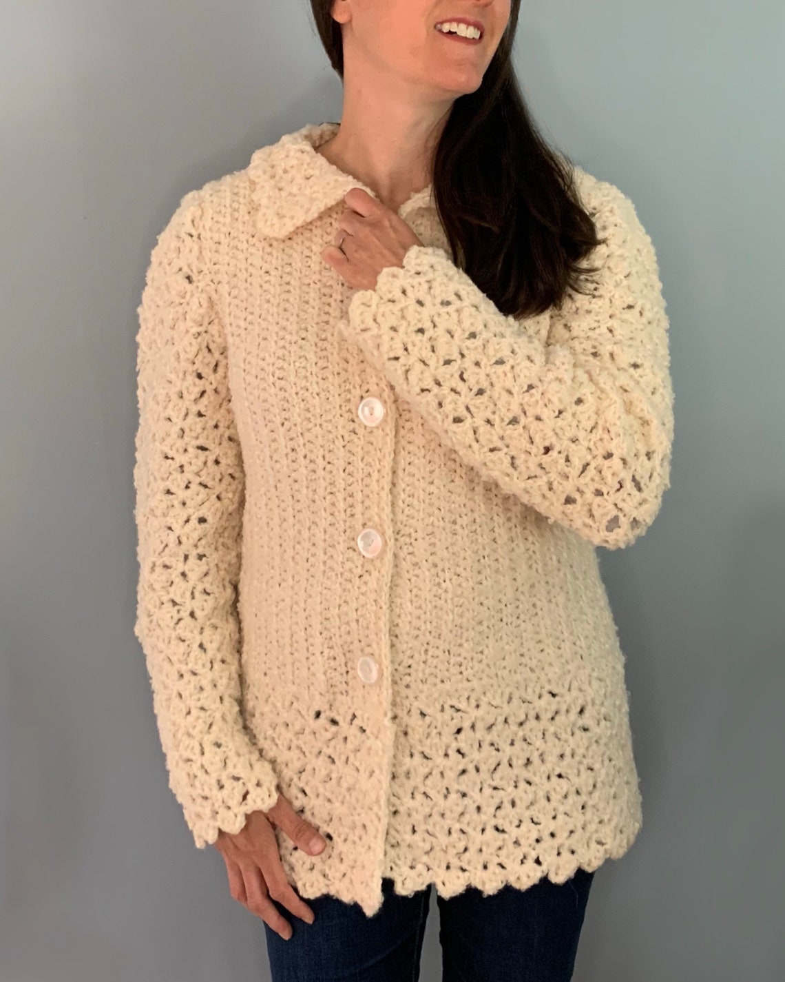 Crochet Pattern PDF, Warm Cardigan With Buttons, Intermediate Crochet ...