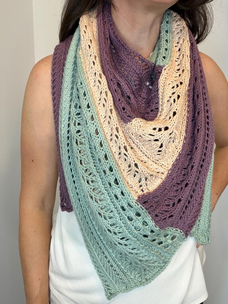 Iris Shawl | Color-blocked Machine Knit Shawl Pattern for Mid Gauge ...