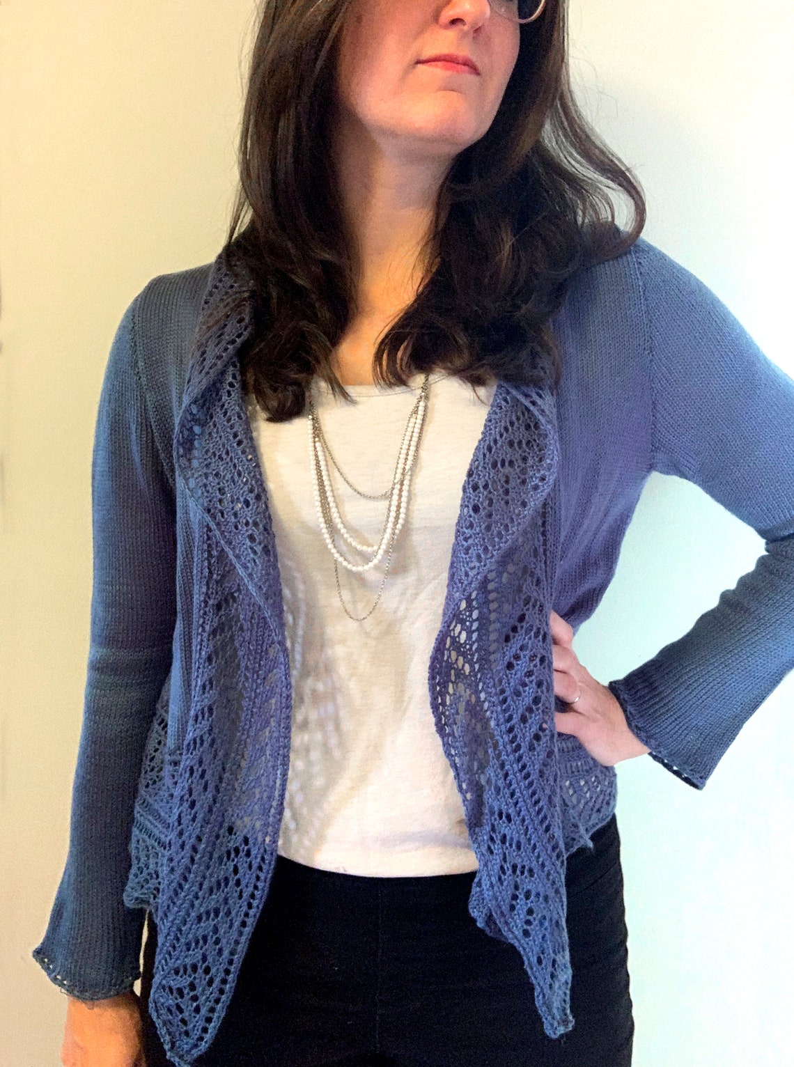 Women's Knit Lace Rhapsody Cardigan Pattern With Lace Chart Size XS-5X ...