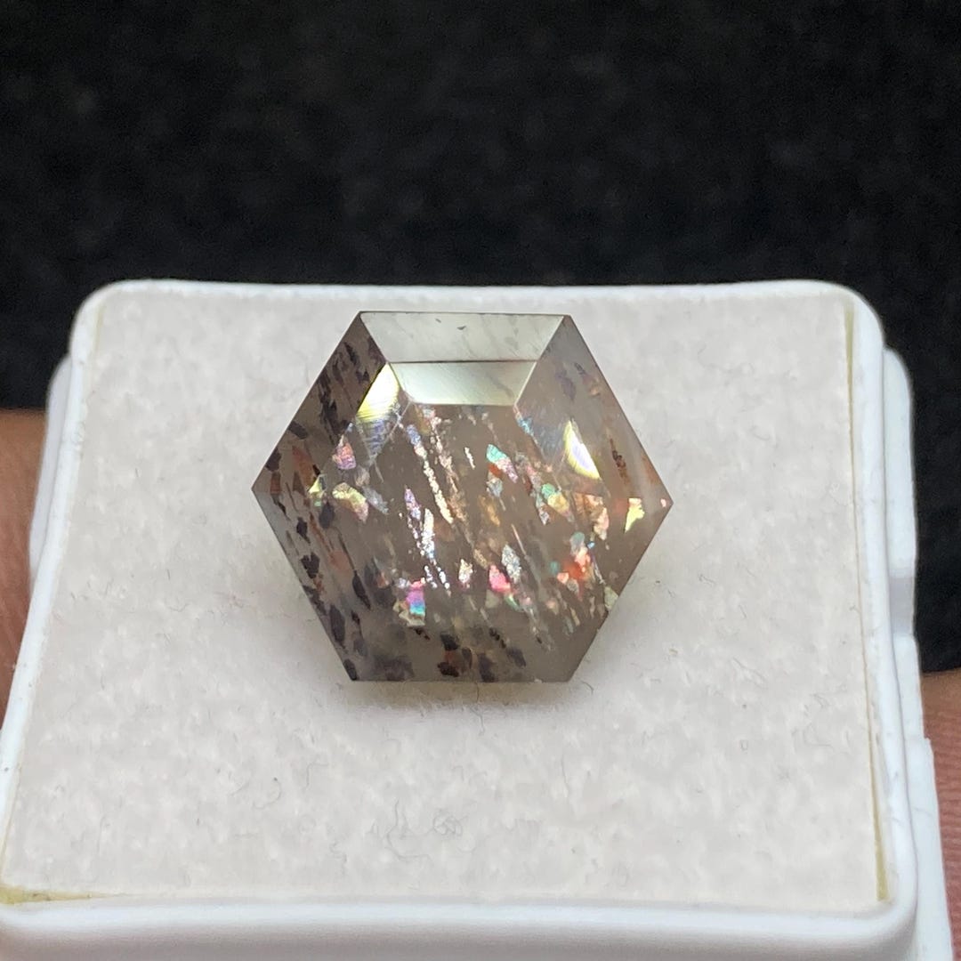 Natural Rainbow Meteor Shower Sunstone Faceted Hexagon Cut Loose Stone ...