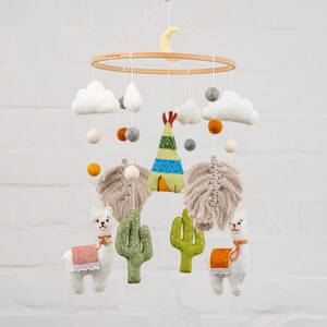 Boho Baby Mobile, Neutral Crib Mobile, Nursery Mobile, Llama Felt ...