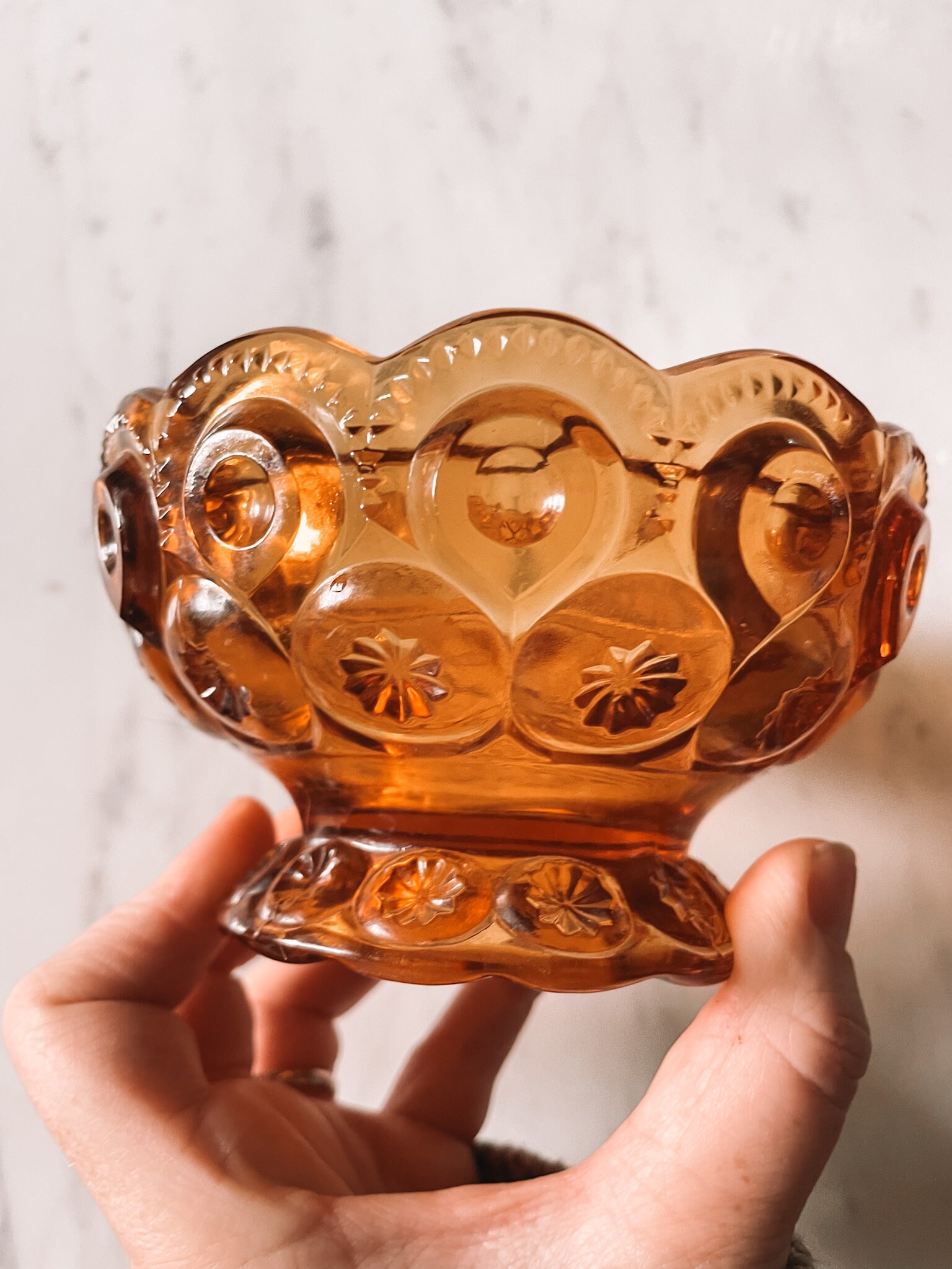 Vintage Moon and Stars Amber Cut Glass Dish, Amber Candy Bowl, LE Smith ...