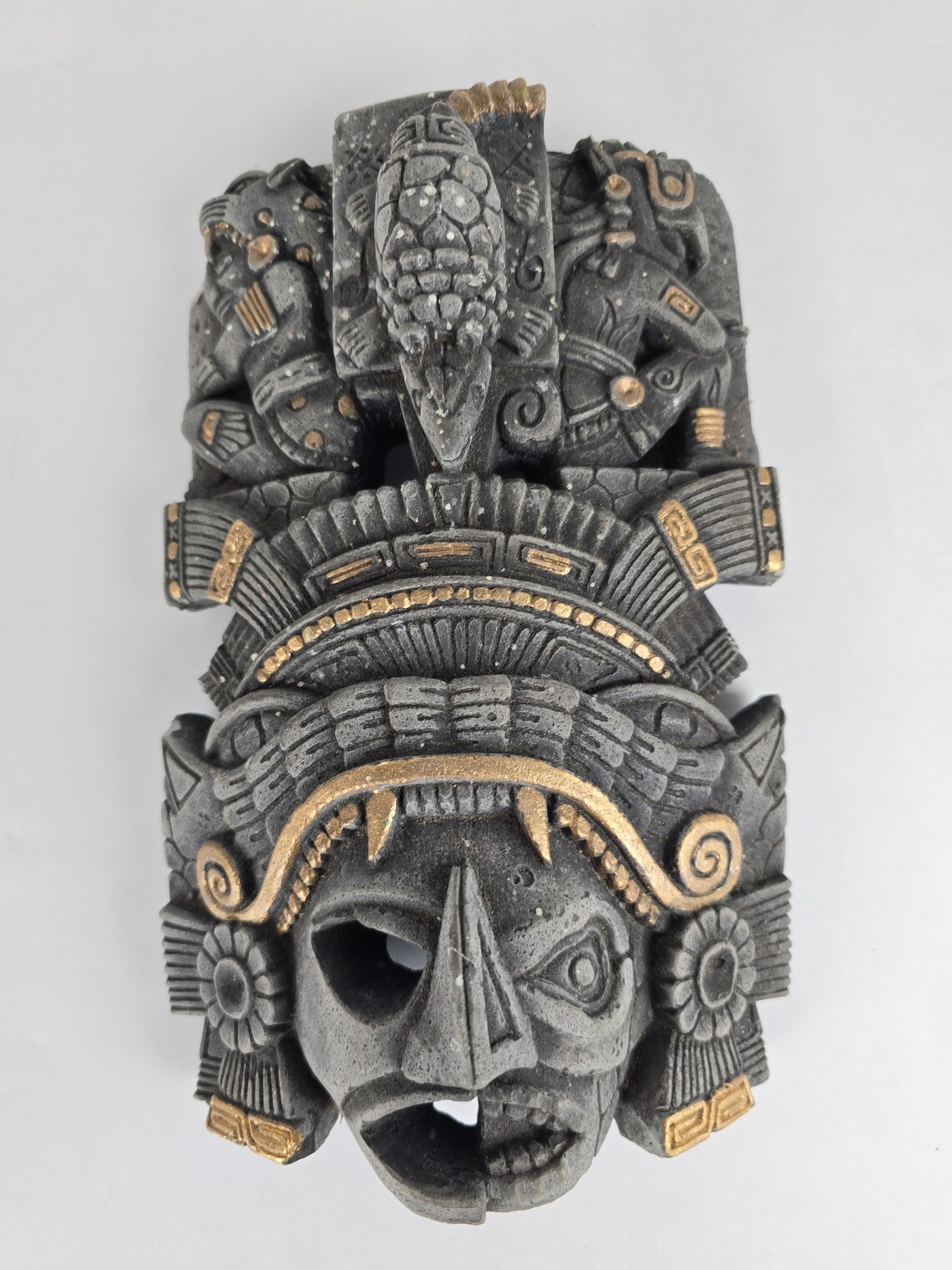 Mexican Aztech Style Pottery Sacrificial Warrior Painted 10" Mask Wall ...