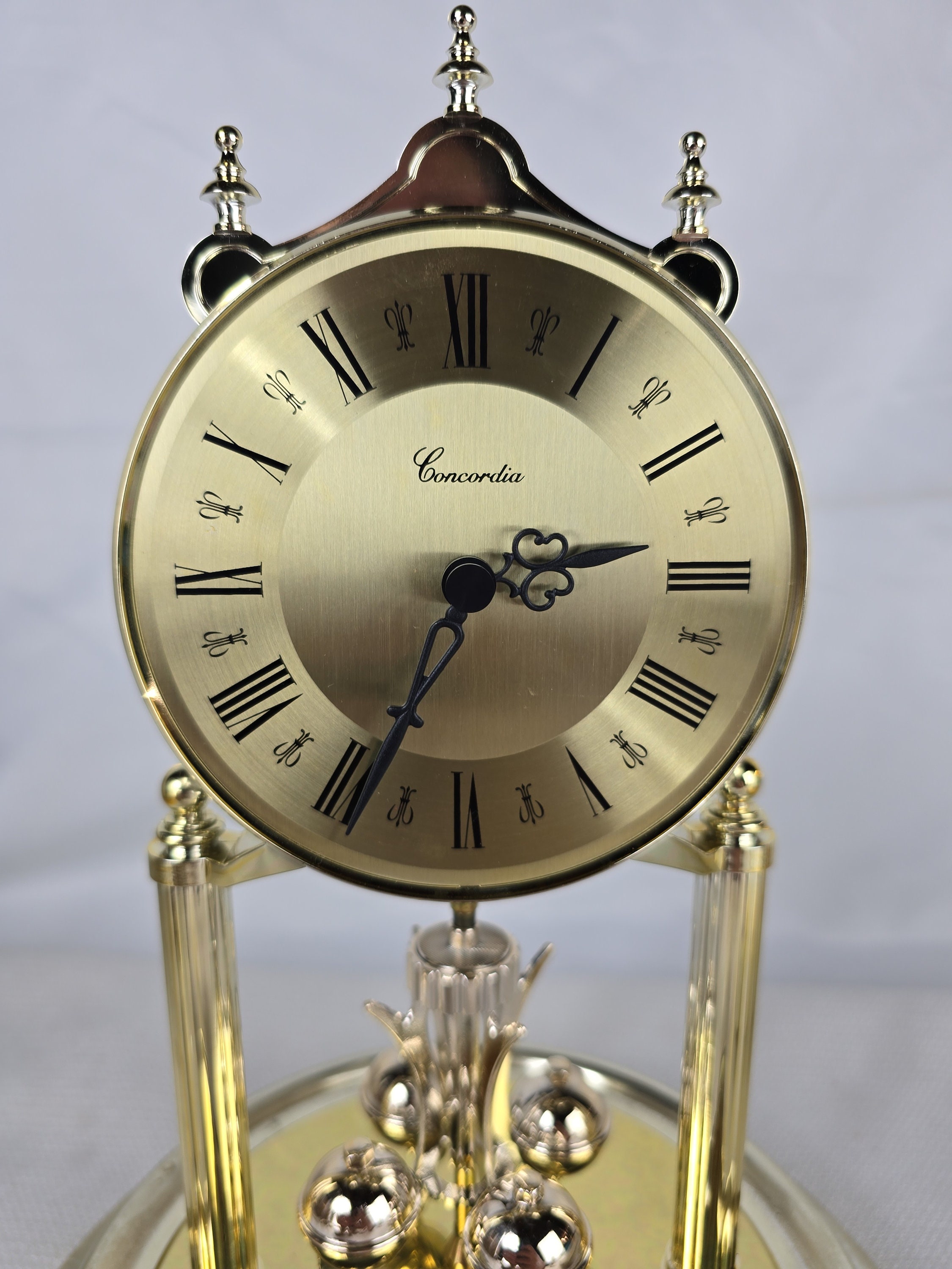 Concordia Anniversary Quartz Clock Gold Finish Glass Dome 11.5 Tall No ...