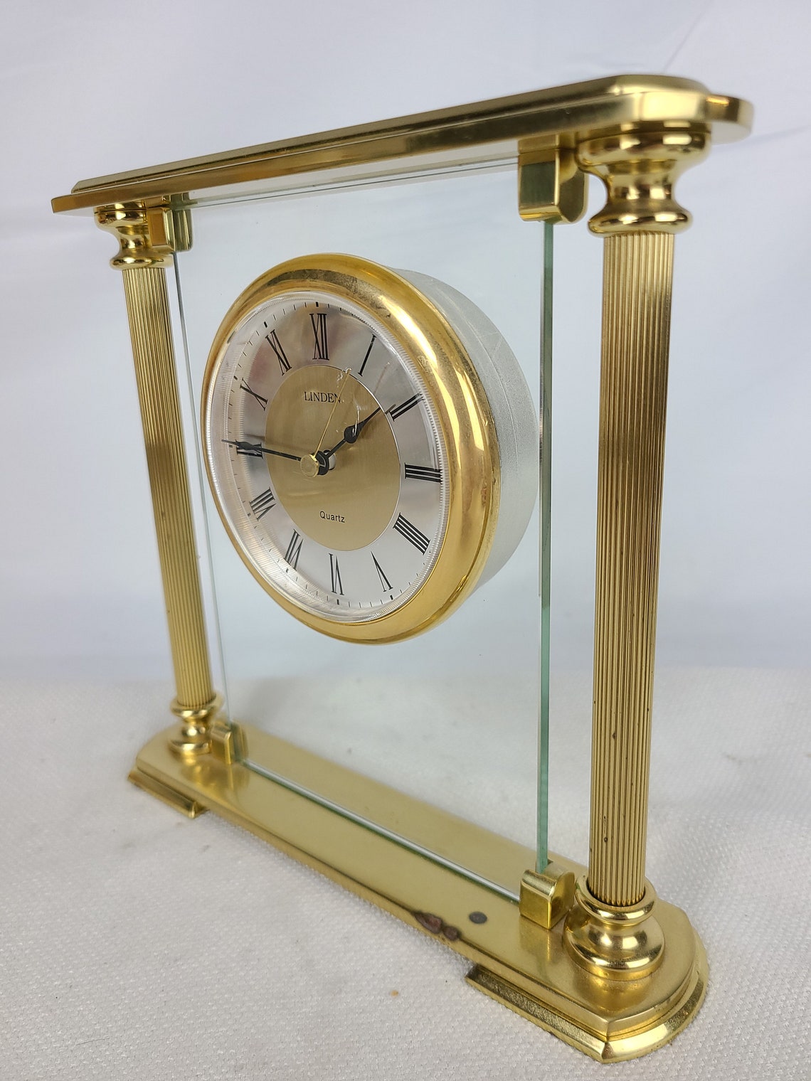 Linden Quartz Gold Tone Mantle Desk Clock Roman Numerals - Etsy