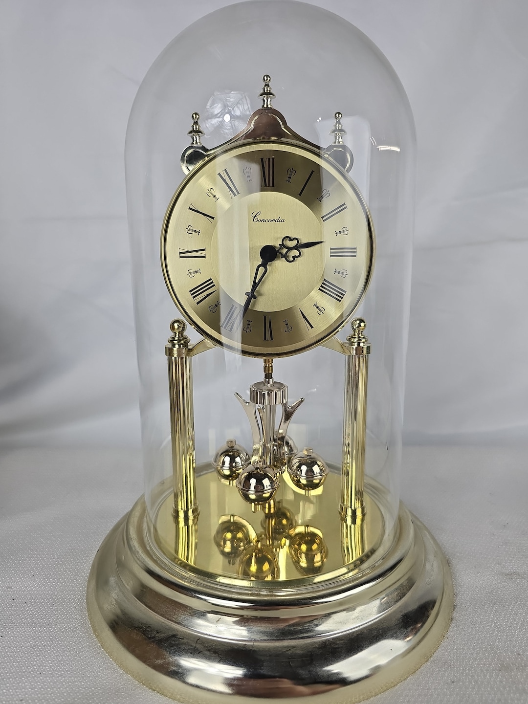 Concordia Anniversary Quartz Clock Gold Finish Glass Dome 11.5 Tall No Chime - Etsy