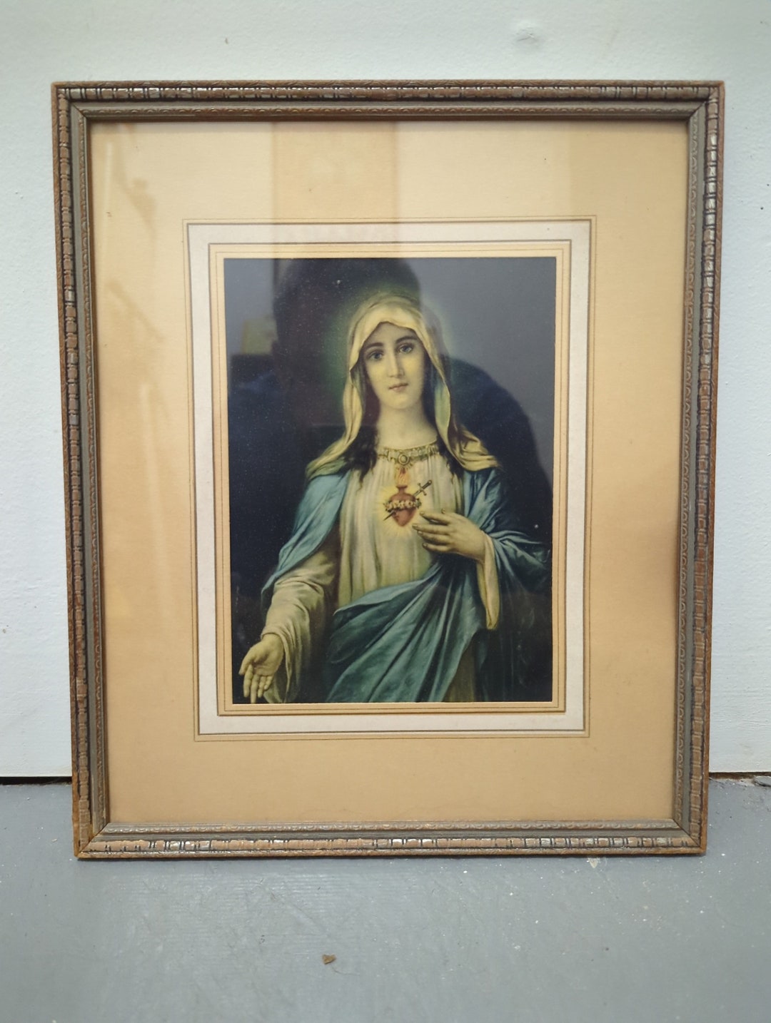 Sacred Heart of the Blessed Virgin Mary Framed Print Wooden Frame 14" X ...