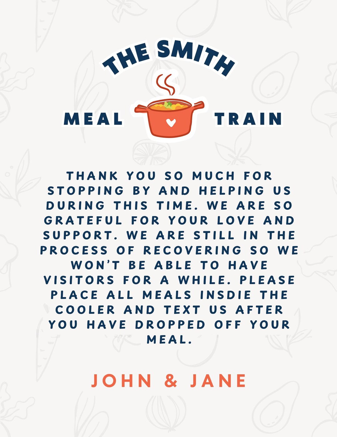 Editable Meal Train Sign | No Visitors Sign | Drop-off Instructions ...