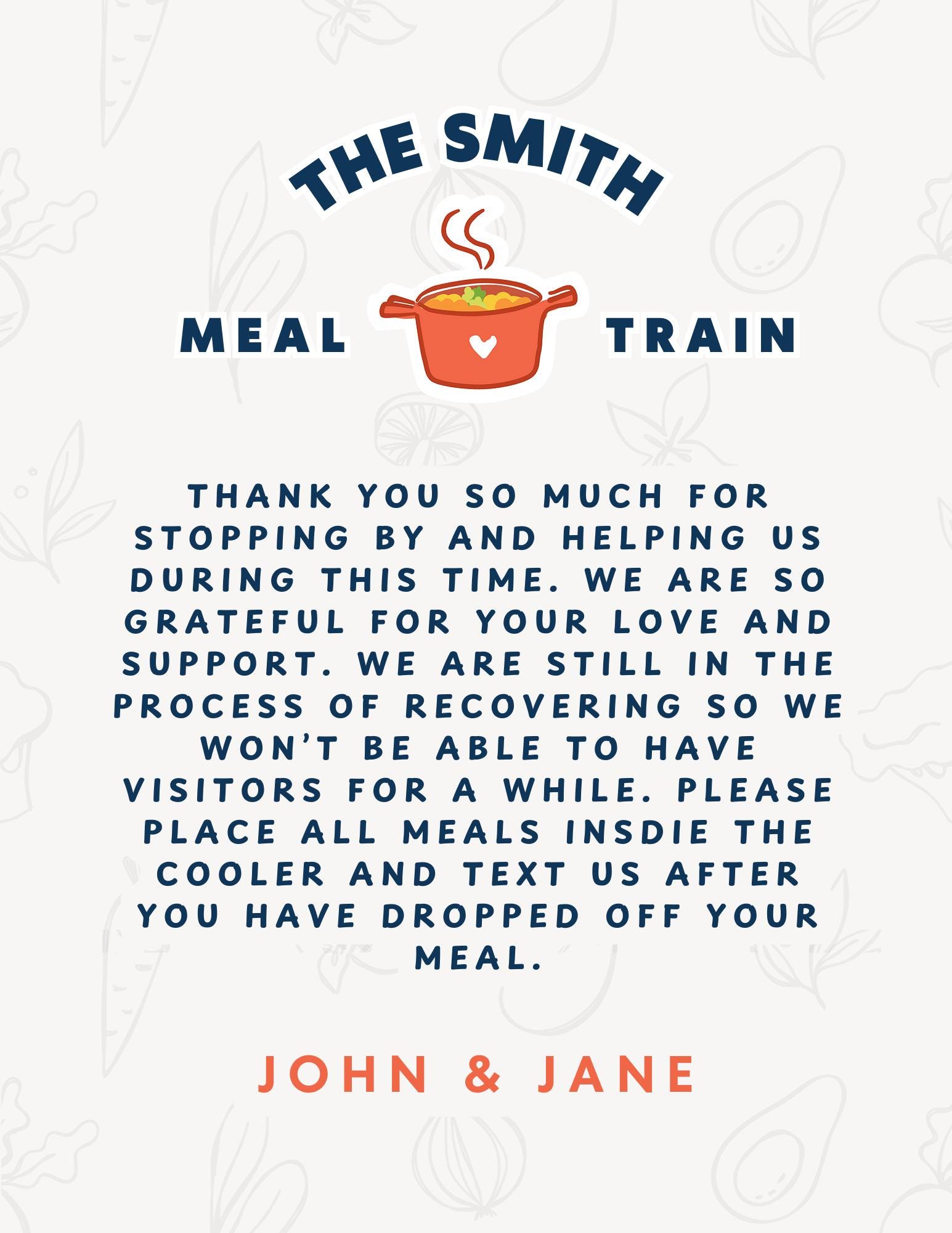 Editable Meal Train Sign | No Visitors Sign | Drop-off Instructions ...