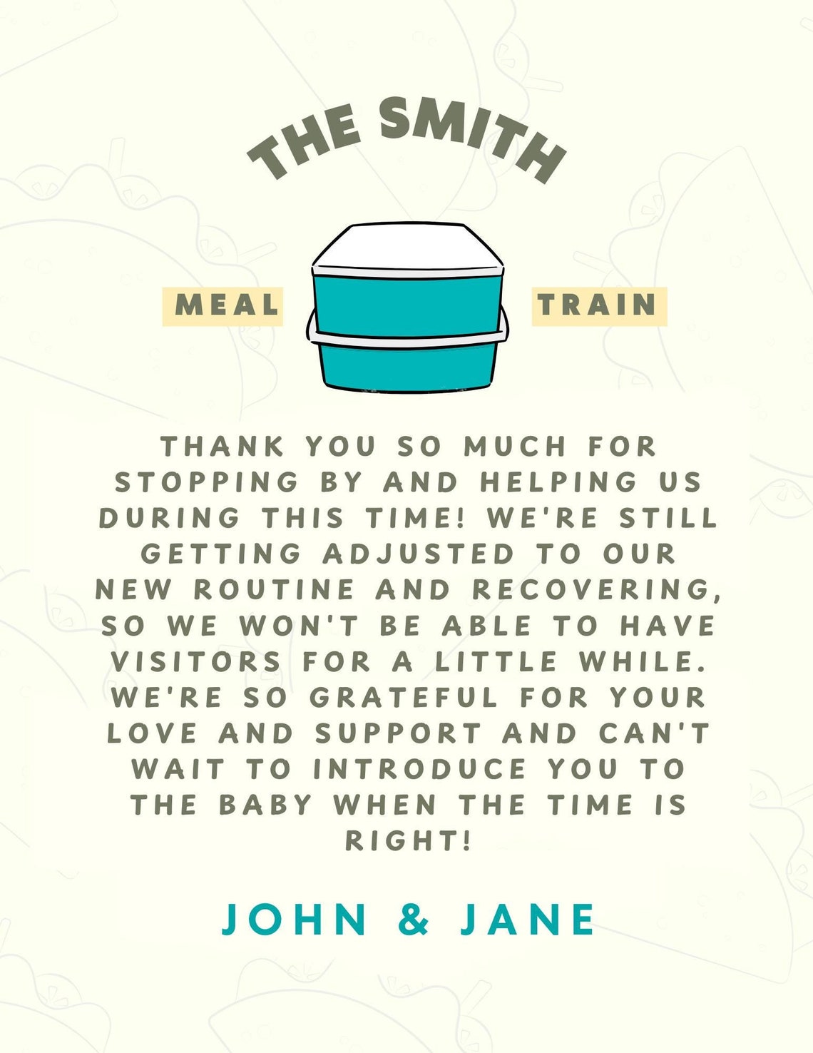 Editable Meal Train Signs | Freezer Meal Prep Stickers | No Visitors ...