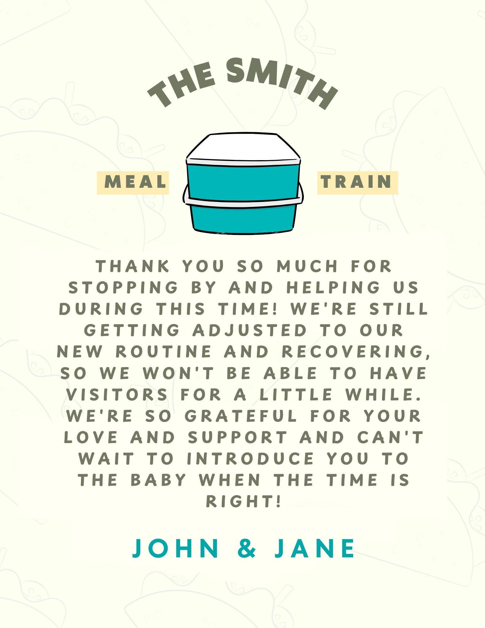 Editable Meal Train Signs | Freezer Meal Prep Stickers | No Visitors ...