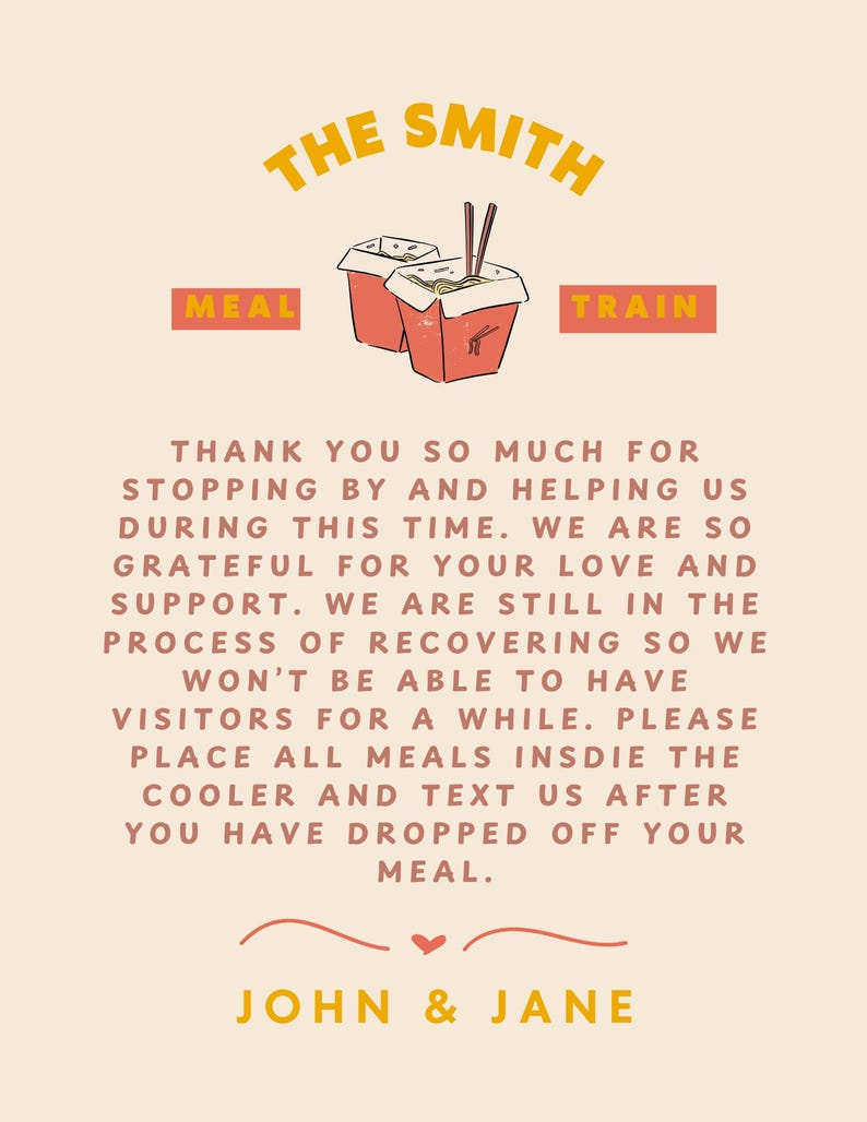 Editable Meal Train Sign | No Visitors Sign | Drop-off Instructions ...