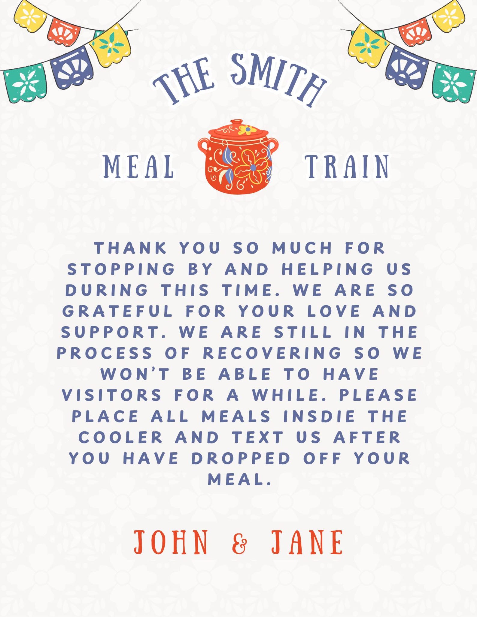 Editable Meal Train Sign | No Visitors Sign | Drop-off Instructions ...
