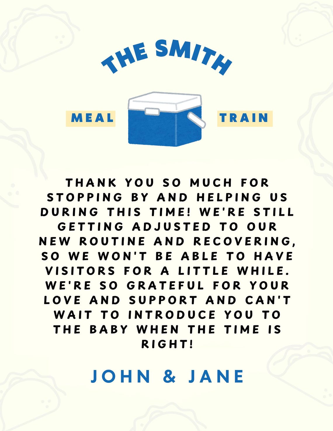 Editable Meal Train Signs | Freezer Meal Prep Stickers | No Visitors ...