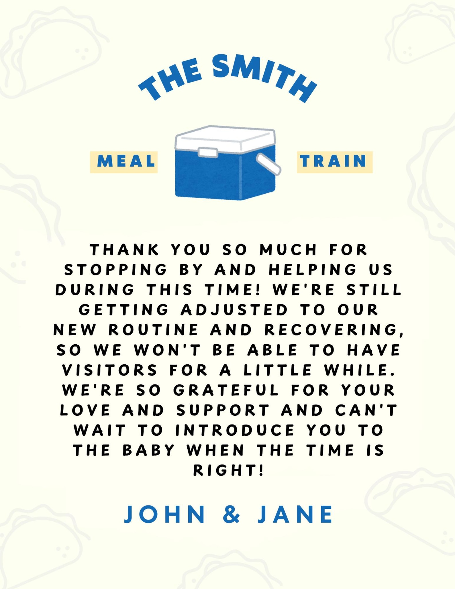 Editable Meal Train Signs | Freezer Meal Prep Stickers | No Visitors ...