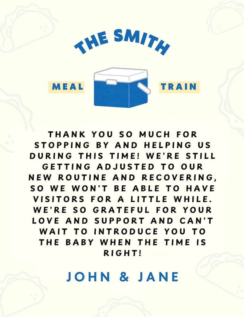 Editable Meal Train Signs | Freezer Meal Prep Stickers | No Visitors ...