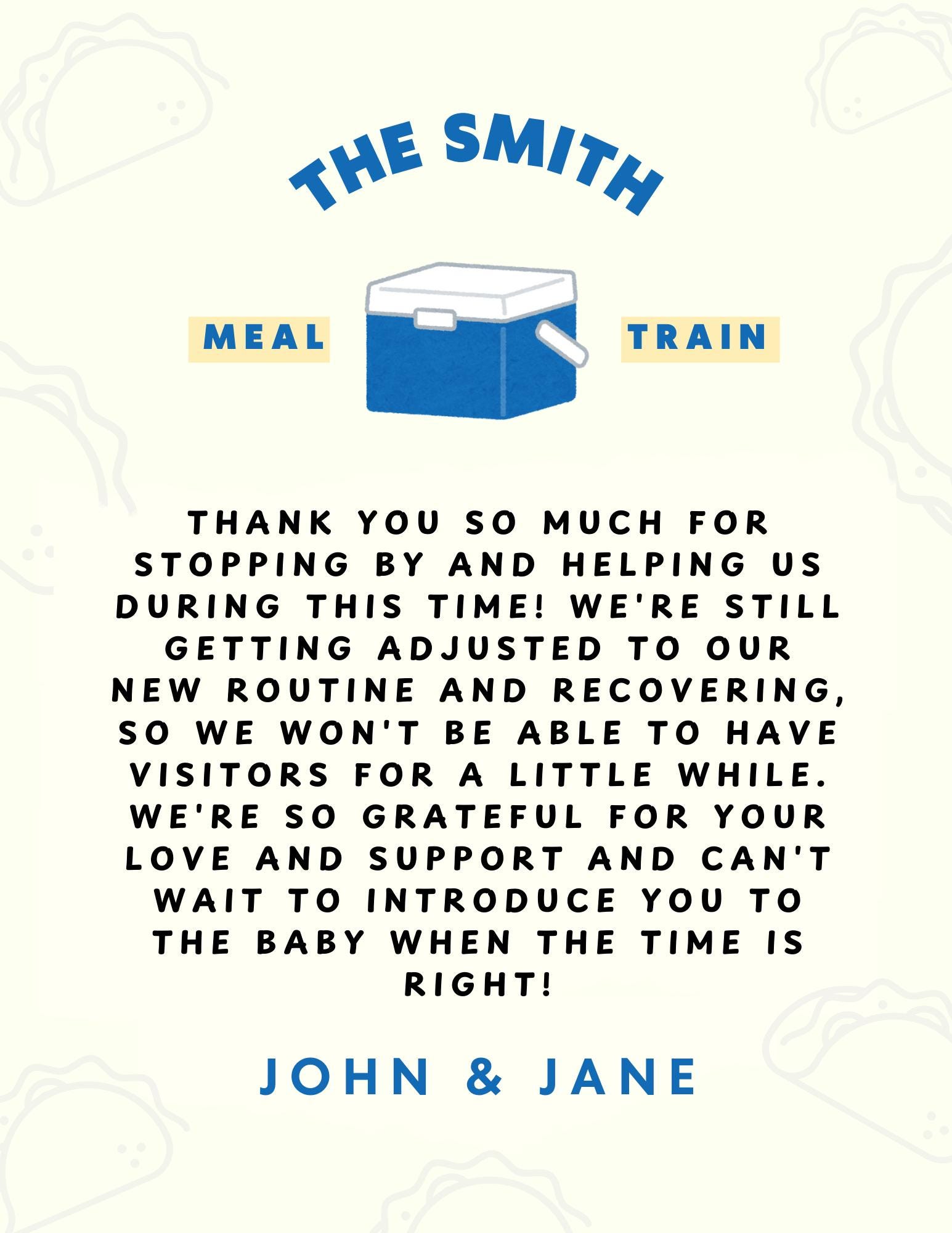 Editable Meal Train Signs | Freezer Meal Prep Stickers | No Visitors ...