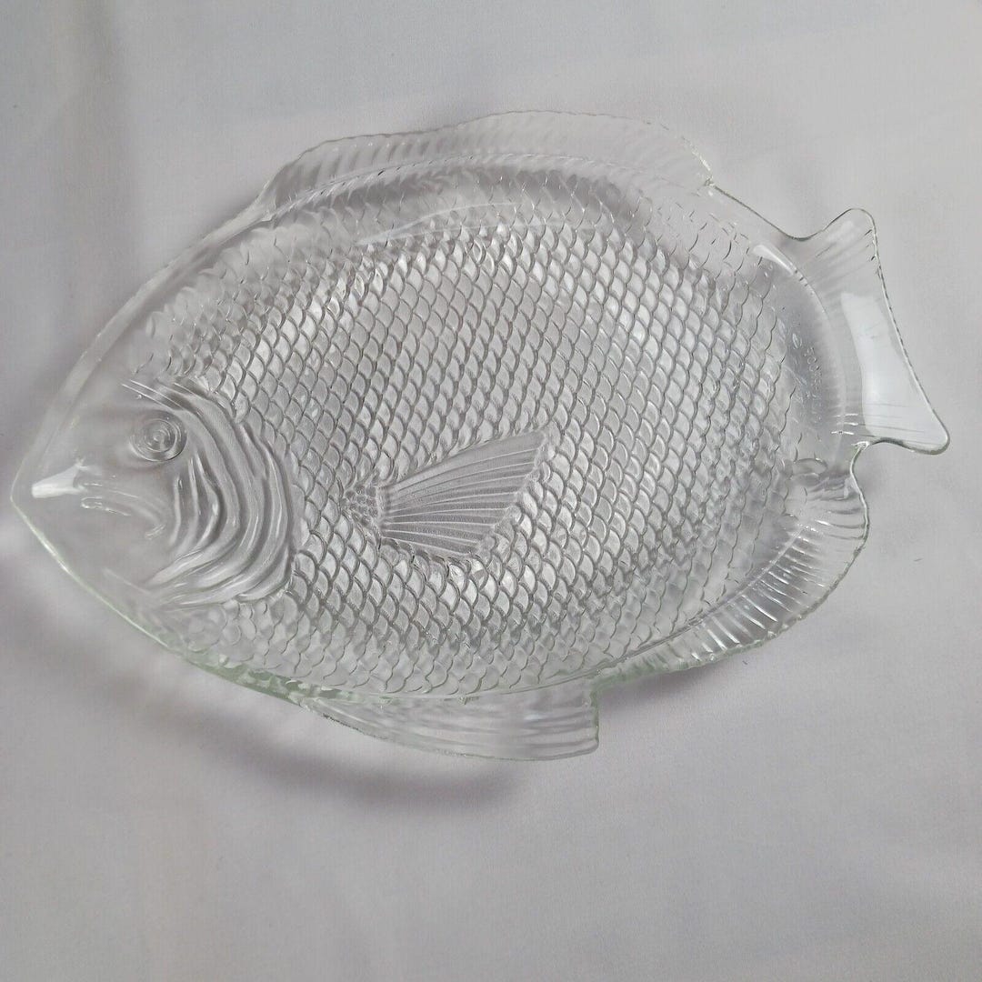 Vintage Fish Platter Textured Pattern Ovenproof USA Clear Glass 10.75 ...