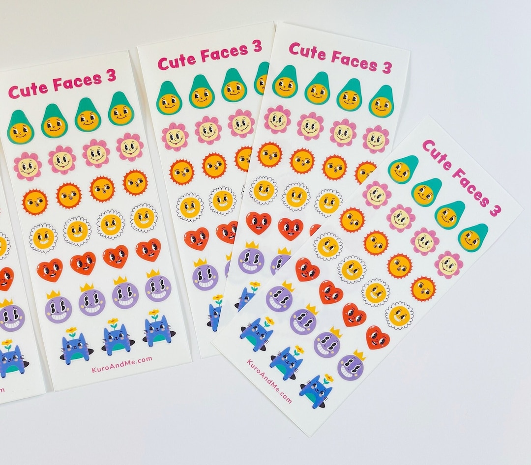 Cute Journaling Semi-transparent Sticker Sheet | Cute Faces 3 ...