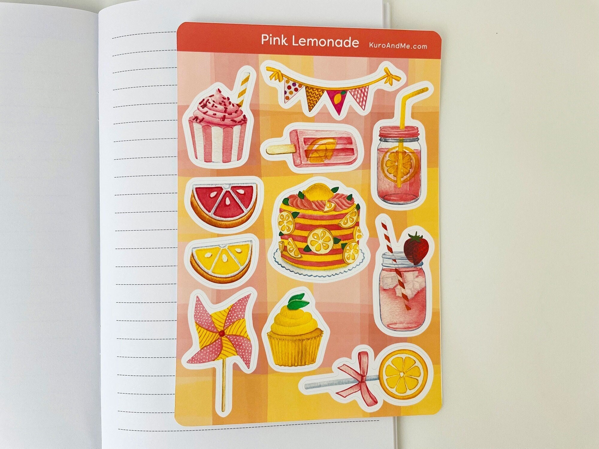 Watercolor Pink Lemonade Sticker Sheet Journaling Sticker Cute Food ...