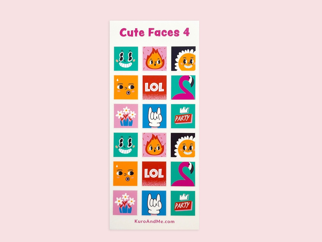 Cute Semi-transparent Sticker Sheet Cute Faces 4 Journaling Stickers ...
