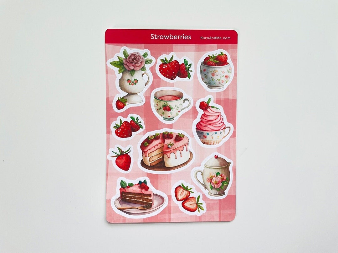 Strawberries Sticker Sheet Journaling Sticker Cute Strawberry Stickers ...