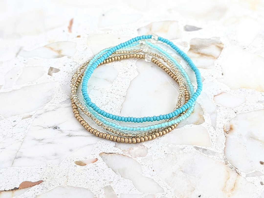 Ensemble de bracelets, Bracelet extensible, Bracelet bleu, Bracelet de ...