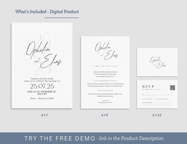 Minimalist Wedding Invitation Suite: Elegant RSVP & Details Card ...