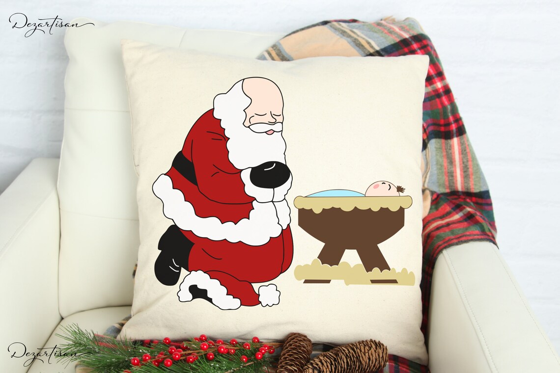 Santa Kneeling and Praying SVG Over Baby Jesus in Nativity Scene - Etsy