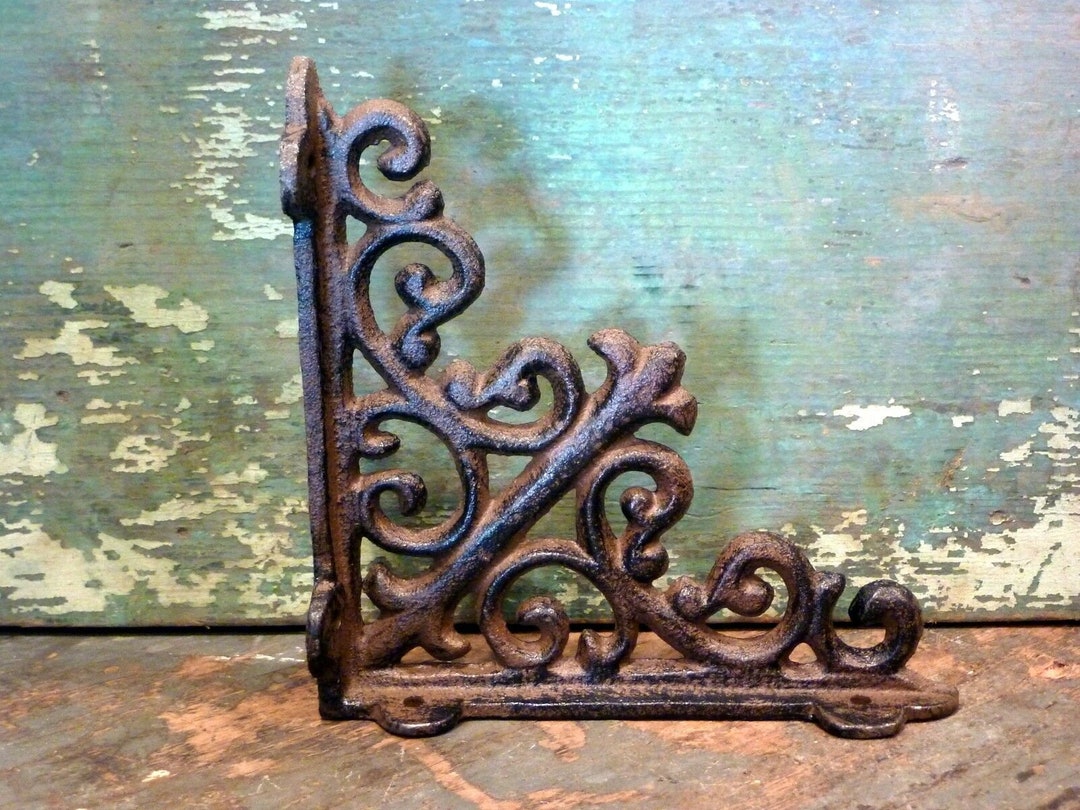Cast Iron Set/2 Small Ornate Bracket Brace Home Wall Shelf Table Garden ...