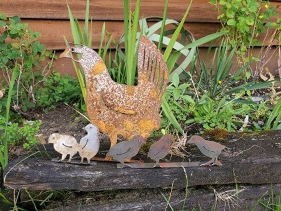 Metal Rusty Hen & Chick Set |chicken Poultry Farm Barn Garden Yard ...