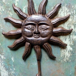 Cast Iron Sun Face Shining Coat Hat Towel Bath Garden Shed Wall Hook ...