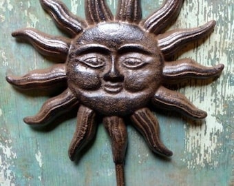 Cast Iron Sun Face Shining Coat Hat Towel Bath Garden Shed Wall Hook ...