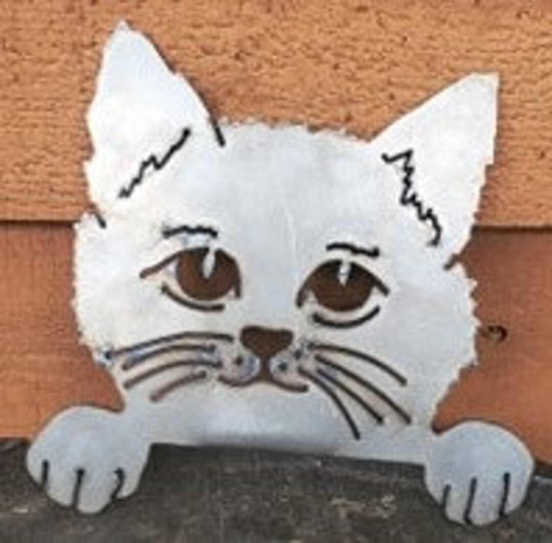 Cut Metal Cat Face Fence Art Cat Garden Ornament Metal Cat Garden Art ...