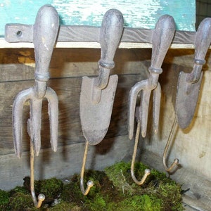 Cast Iron Metal Garden Tool Wall Coat Hat Robe Hook Rack Home Shed ...