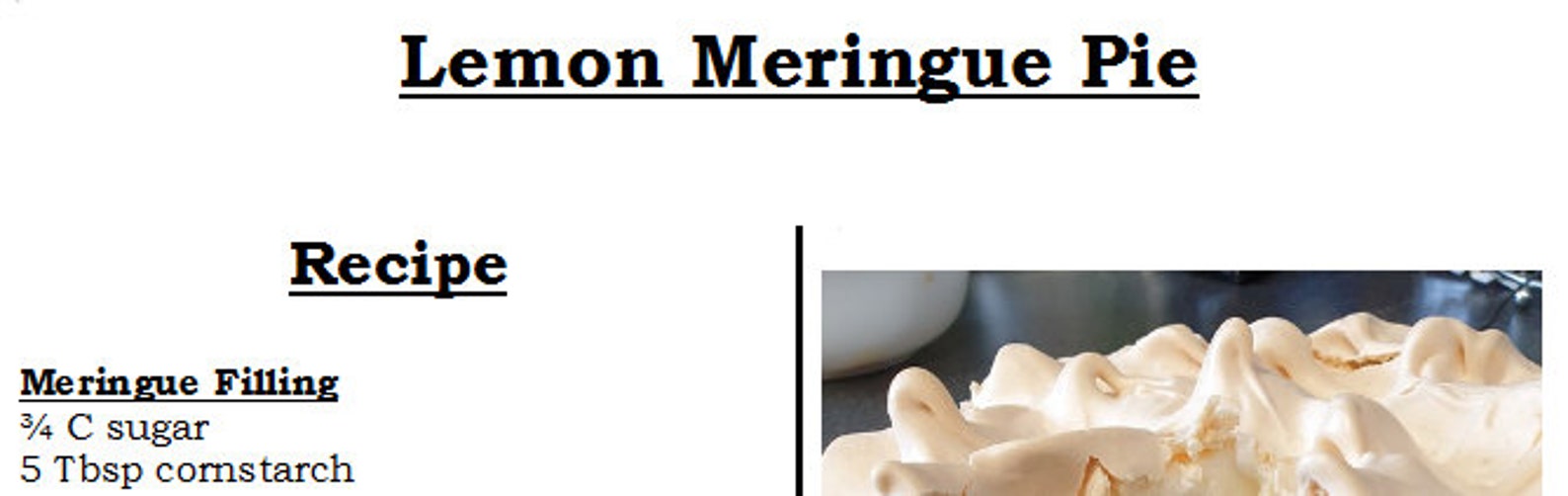 Lemon Meringue Pie Recipe (PDF) Download (printable) - Etsy