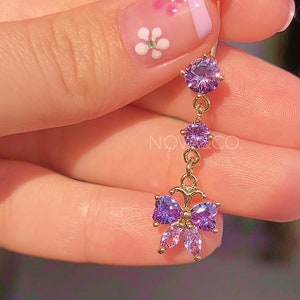Sparkly Purple Bow Aesthetic Belly Button Ring Bratz Y2k - Etsy