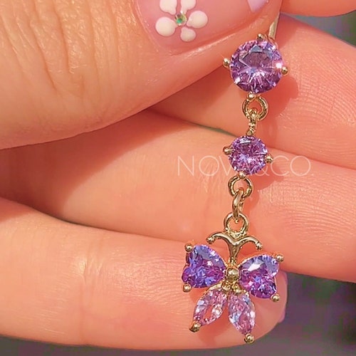 Sparkly Purple Bow Aesthetic Belly Button Ring Bratz Y2k - Etsy