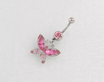 Sparkly Pink Butterfly Belly Button Ring Sexy Body Jewelry | Etsy